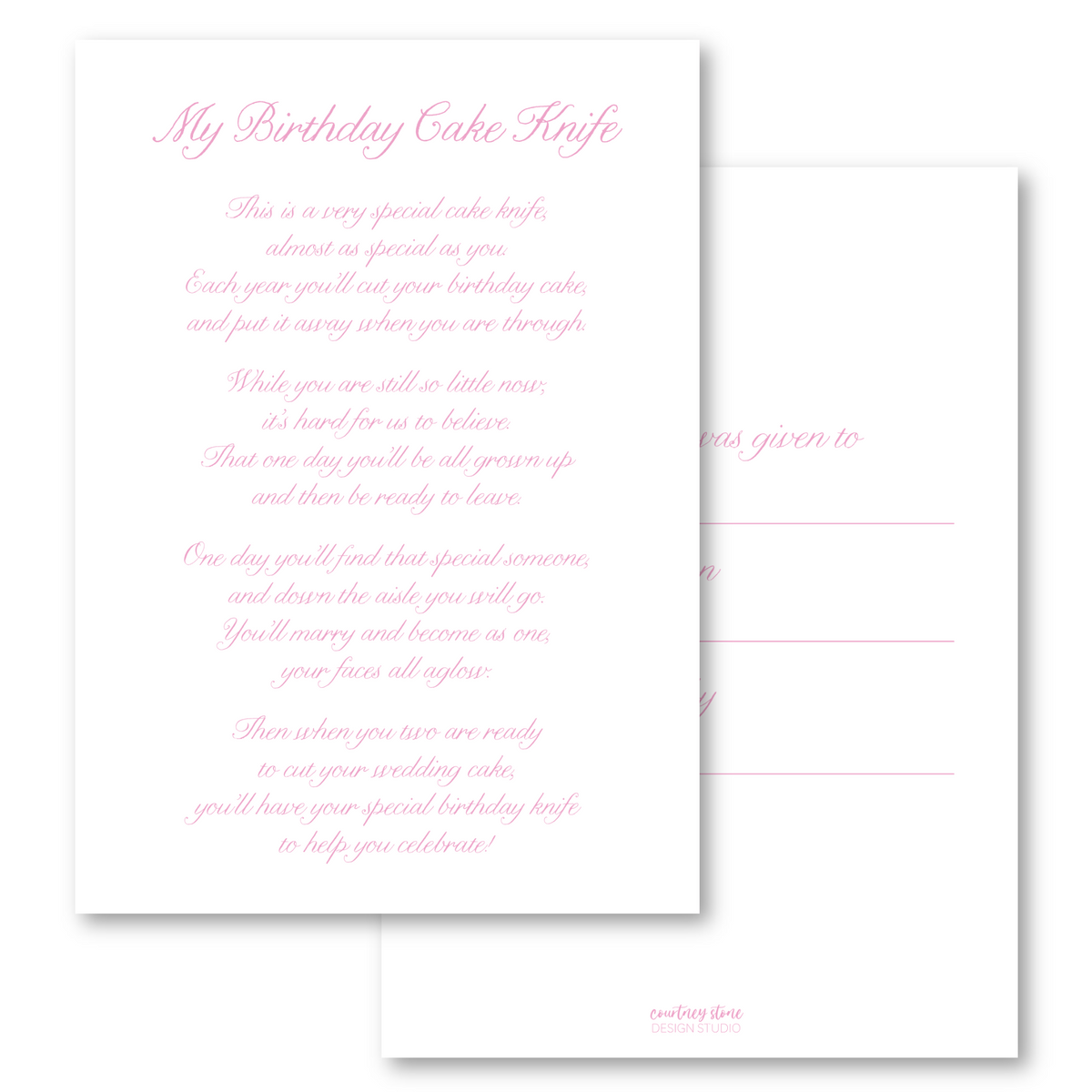 My Birthday Knife Poem Keepsake Card– courtneystonedesigns