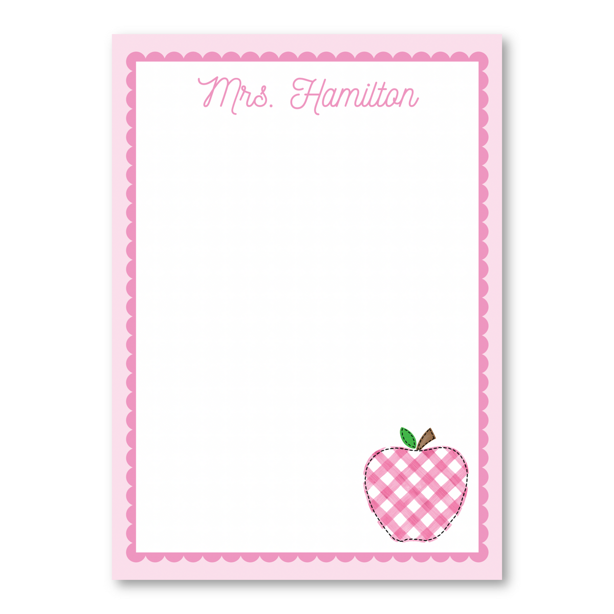 Pink Gingham Apple Teacher Notepad– courtneystonedesigns