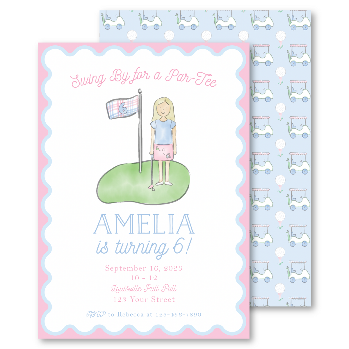 Girl Putt Putt Golf Birthday Invitations– courtneystonedesigns