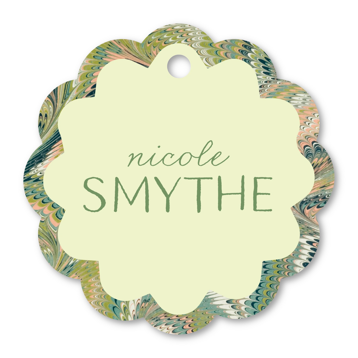Scallop Gift Tag: Green Marble Name– courtneystonedesigns