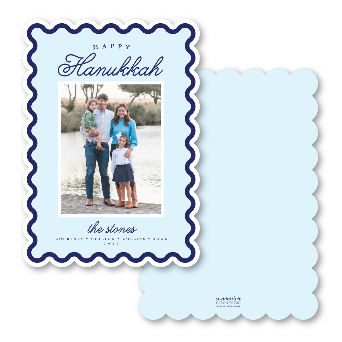 Double Border Hanukkah Scallop Die-Cut Holiday Card - Vertical ...